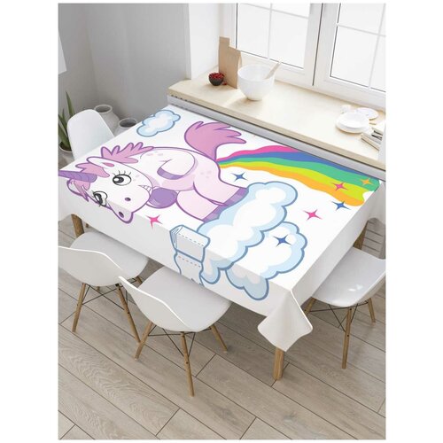 Скатерть прямоугольная JoyArty на кухонный стол "Единорог на облаке" из оксфорда, 180x145 см