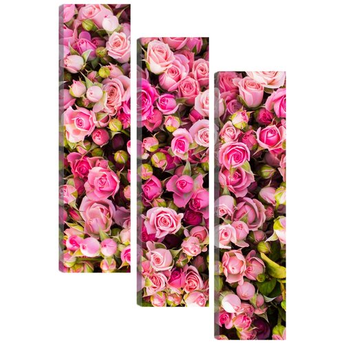 Большая модульная картина "Цветы. Мелкие розы". В спальню, гостиную, зал. PR-1298 (66x90см). Натуральный холст