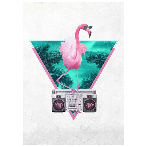 Интерьерный постер на стену картина для интерьера в подарок плакат "Miami Flamingo" размера 40х50 см 400*500 мм репродукция без рамы в тубусе