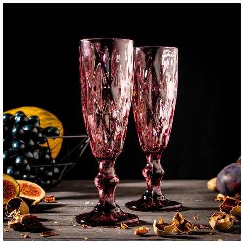Набор бокалов стеклянных для шампанского Magistro Круиз, 160 мл, 7x20 см, 2 шт, цвет розовый