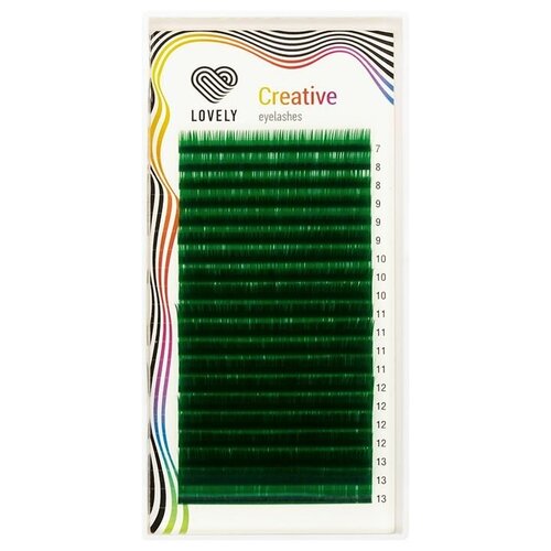 Ресницы Цветные Lovely, Зеленые, C+, 0.07, 7-13 mm, 20 линий