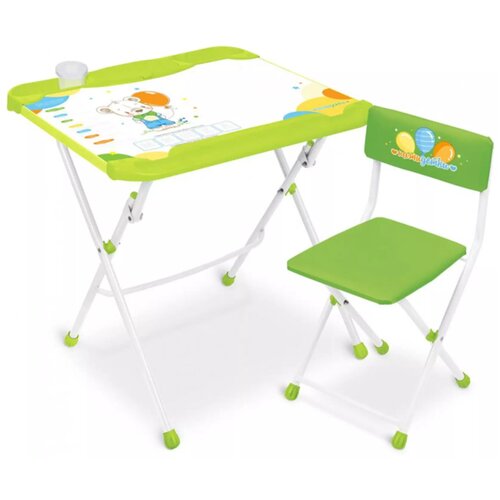 Комплект Nika стол + стул Нашидетки с медвежонком (КНД5/2) 60x52 см зеленый/белый