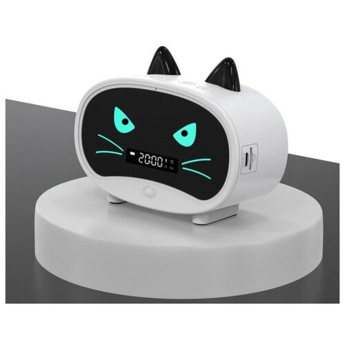 --- Часы настольные электронные "Кошка", белая индикация, с колонкой, 9.5 х 11.5 х 4.5 см