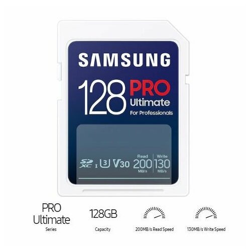 128GB SDXC карта памяти Samsung PRO Ultimate C10, U3, V30, A2 (MB-SY128S/WW)