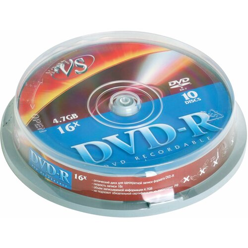 Компакт-диск VS DVD-R, 4,7 гб, 10 шт, Cake Box, DVDRCB1001 (VSDVDRCB1001)