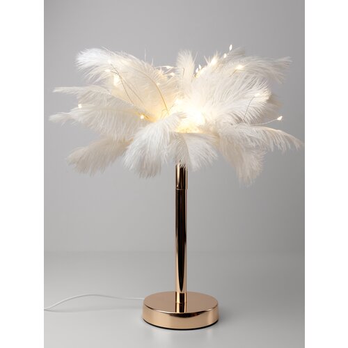Настольный светильник, ночник, лампа с абажуром из перьев