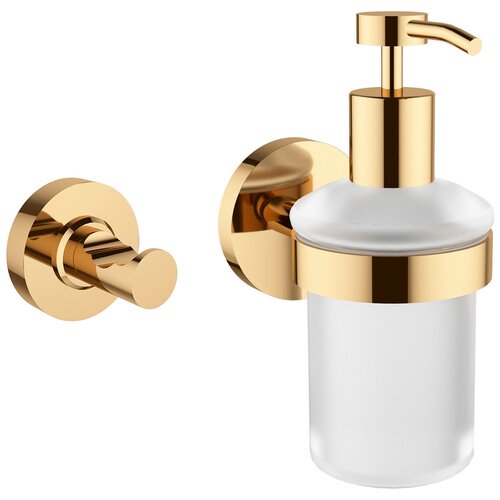 Набор аксессуаров для туалета 2 в 1 Wellsee Finishing Touch 182513001: дозатор для жидкого мыла и крючок для полотенца (цвет золото)