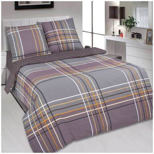 Комплект постельного белья АртПостель Джентльмен, 2-спальное с европростыней, велюр, серый/фиолетовый