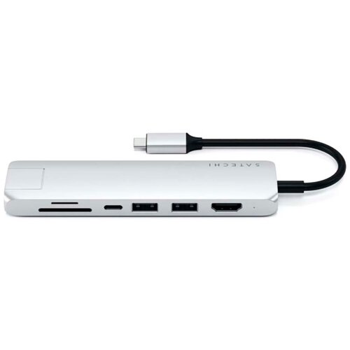 Док-станция Satechi Type-C Slim Multiport with Ethernet Adapter (2xUSB 3.0, USB Type-C, HDMI, RJ-45, SD, micro-SD), Серебристый ST-UCSMA3S