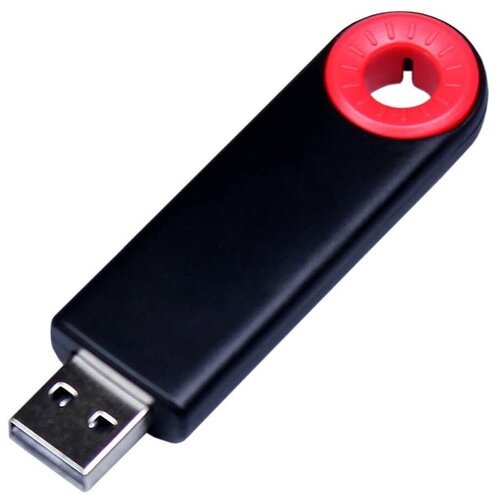 Классическая черная выдвижная пластиковая флешка с круглым отверстием (128 Гб / GB USB 2.0 Красный/Red 035BK)