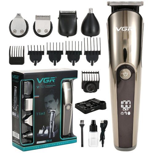 Машинка для стрижки волос, триммер для бороды, усов и носа, шейвер, электробритва, набор для стрижки VGR V-107