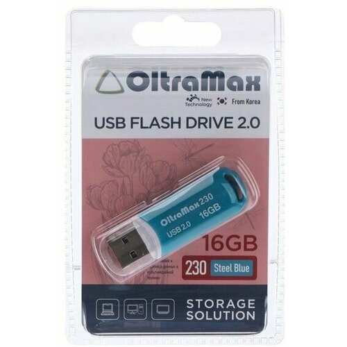 Флешка OltraMax 230, 16 Гб, USB2.0, чт до 15 Мбс, зап до 8 Мбс, синяя