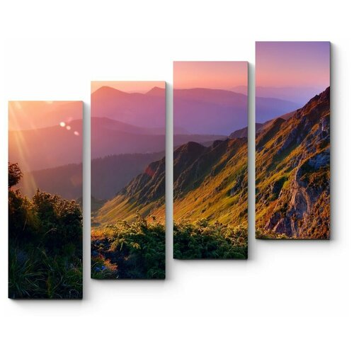 Модульная картина Летний пейзаж в горах на рассвете 150x129