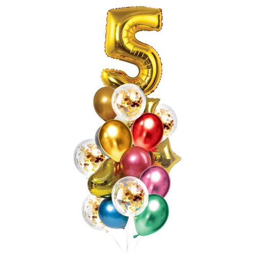 Набор воздушных шаров Страна Карнавалия День рождения – 5 лет, разноцветный, 21 шт.