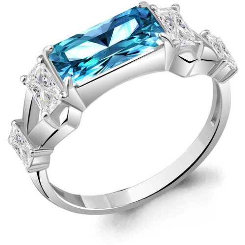 Кольцо Diamant online, серебро, 925 проба, фианит, топаз, размер 17, голубой