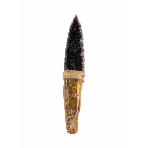 Сувенирный нож Атам из Яшмы и Обсидиана 16 см, желтый