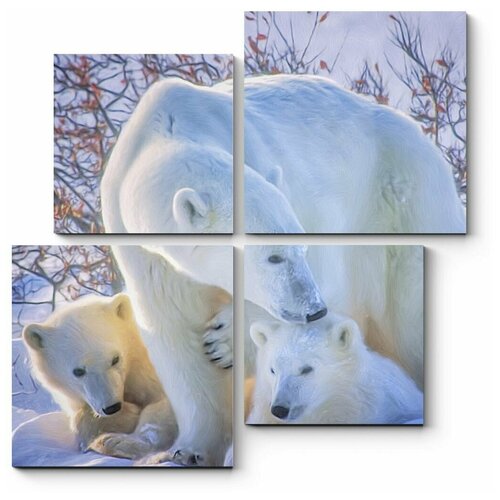 Модульная картина Семейная прогулка полярных медведей 60x60