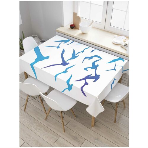 Скатерть прямоугольная JoyArty на кухонный стол "Птичьи облака" из оксфорда, 120x145 см