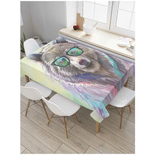Скатерть прямоугольная JoyArty на кухонный стол "Медведь в очках" из оксфорда, 180x145 см