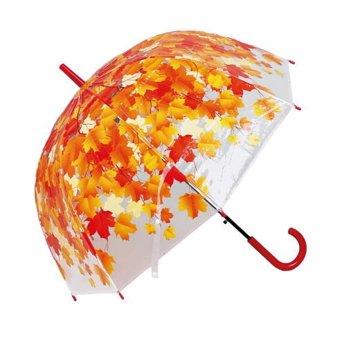 Зонт-трость полуавтомат, купол 82 см, система «антиветер», прозрачный, для женщин, красный, бесцветный