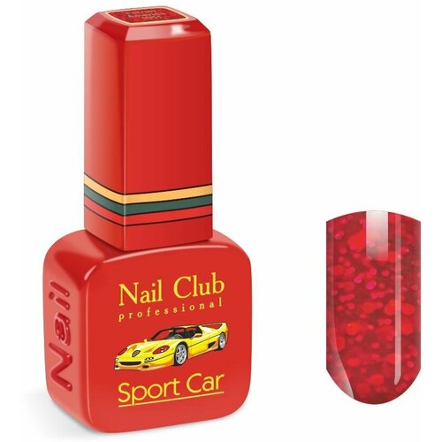 Nail Club professional Эмалевый красный гель-лак для ногтей, цвет прозрачный с красным оттенком и шиммером 1951 Ferrari America, 13 мл.