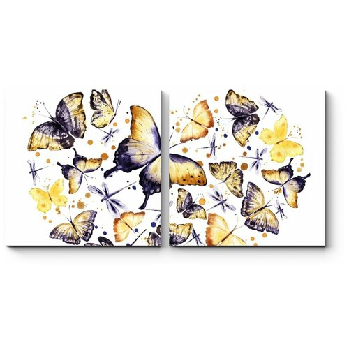 Модульная картина Винтажные бабочки 130x65