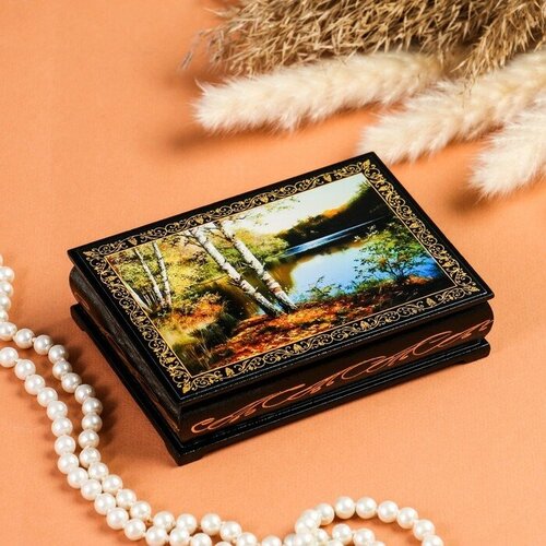 SUI Шкатулка «Берег озера», 10×14 см, лаковая миниатюра