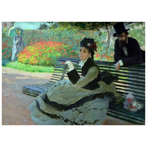 Репродукция на холсте Камиль Моне на Садовой скамейке (Camille Monet on a Garden Bench) Моне Клод 55см. x 40см.