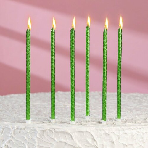 Свечи для торта "Классические" с подставкой, 13 см, 6 шт, зеленые