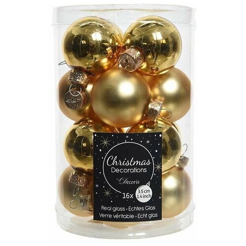 Стеклянные шары матовые и глянцевые, цвет: золотой, 35 мм, упаковка 16 шт, Kaemingk