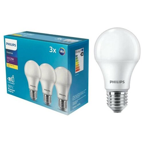 Лампа светодиодная Philips 9W E27 220В Груша SSLEDBulb 3шт/уп 3000К Теплый белый Экопак, уп. 1шт