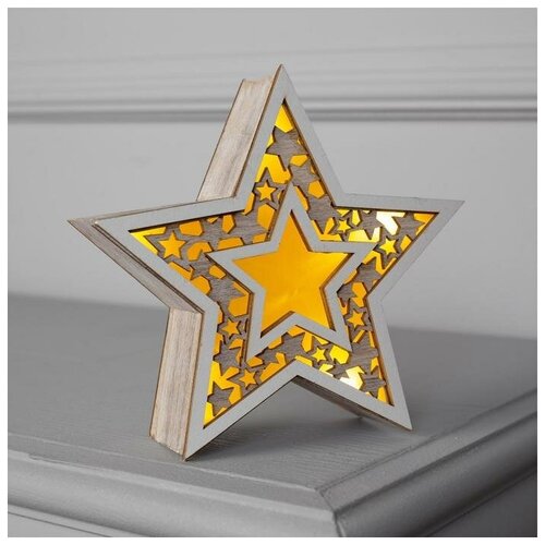Светодиодная фигура «Звезда» 16 × 16 × 5 см, дерево, батарейки АААх2 (не в комплекте), свечение тёплое белое