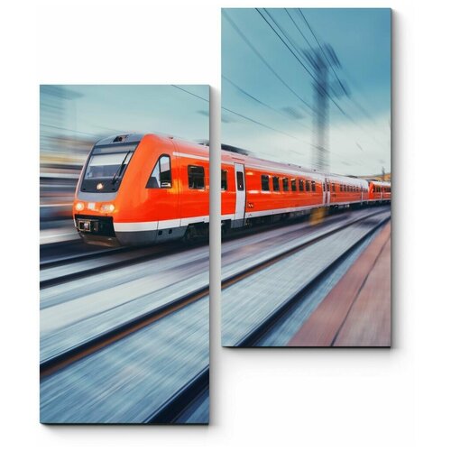 Модульная картина Высокоскоростной красный пассажирский пригородный поезд60x75