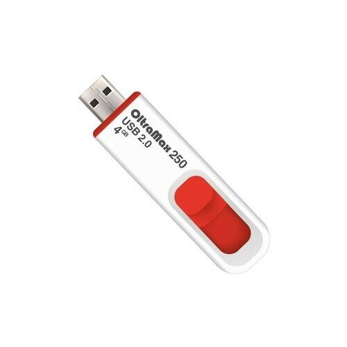 Флешка OltraMax 250, 4 Гб, USB2.0, чт до 15 Мб/с, зап до 8 Мб/с, красная