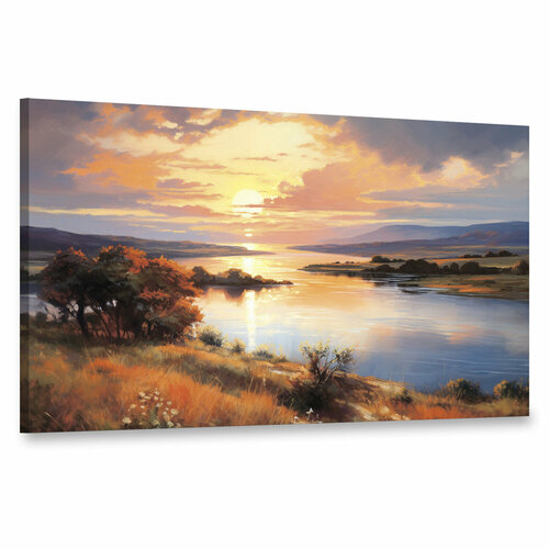 Интерьерная картина 100х60 "Вечерний пейзаж с озером"