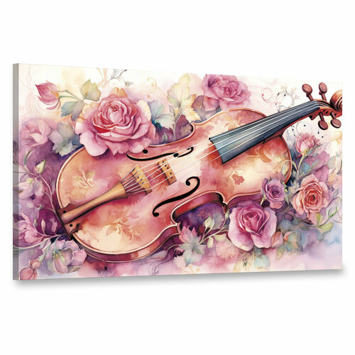 Интерьерная картина 100х60 "Скрипка и розы"