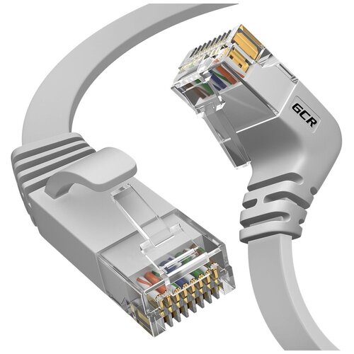 Патч-корд PROF плоский верхний угол UTP cat.6 10 Гбит/с RJ45 LAN для интернета медный контакты 24K GOLD (7754610), белый, 1.0м