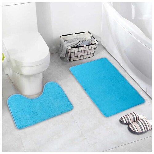 Набор ковриков для ванной и туалета Доляна 2 шт: 40×50 50×80 см цвет голубой
