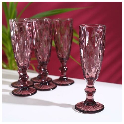 Magistro Набор бокалов для шампанского Magistro «Круиз», 160 мл, 7x20 см, 6 шт, цвет розовый