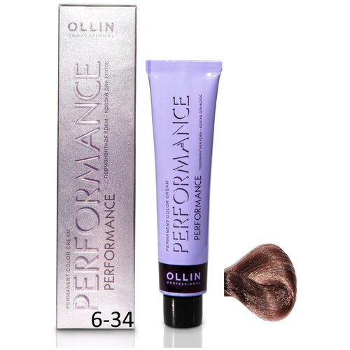 OLLIN Professional Performance перманентная крем-краска для волос, 6/34 темно-русый золотисто-медный, 60 мл