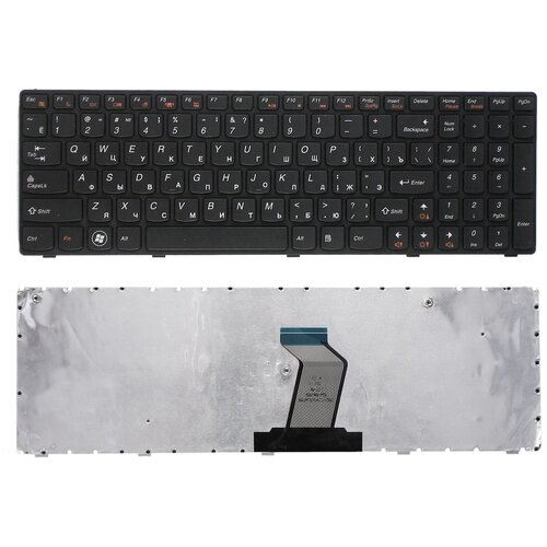 Клавиатура для ноутбука Lenovo PK130E43A00 черная с черной рамкой, ножка крепежа находится рядом со шлейфом