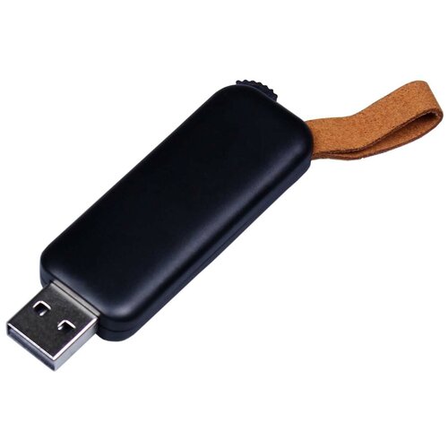 Классическая выдвижная пластиковая промо флешка с ремешком (64 Гб / GB USB 2.0 Черный/Black 044)