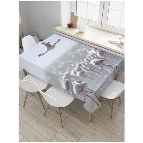 Скатерть прямоугольная JoyArty на кухонный стол "Фламинго на воде" из оксфорда, 120x145 см