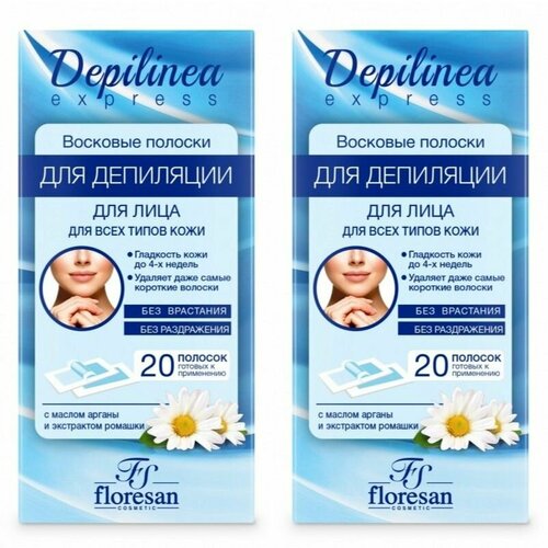 Floresan Восковые полоски для депиляция Deep depil, для чувствительной кожи лица, 20 шт в уп, 2 уп