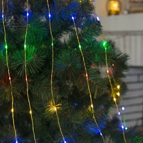 Светодиодная гирлянда дождь "Конский хвост" 15 нитей по 2 м, электрогирлянда на елку, интерьерное украшение, праздничное освещение Новый год, золотая нить, 300 LED фонариков, мульти свечение, 220 В, IP20