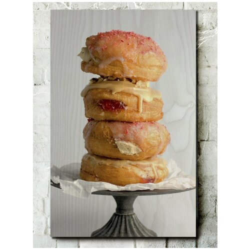 Картина интерьерная на дереве Разное Еда (сладкое, пончики, блюдо, интерьер, бар, кофейня, food) - 4469