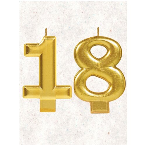 Свеча для торта цифра " 18 " 8 см золото 18 лет