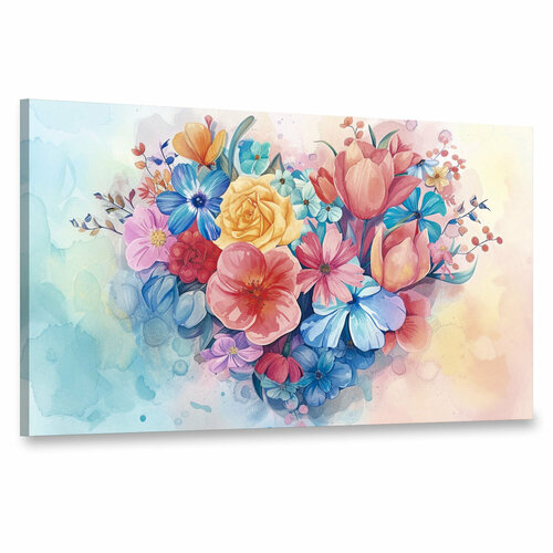 Интерьерная картина 100х60 "Сердца, цветы, романтика"
