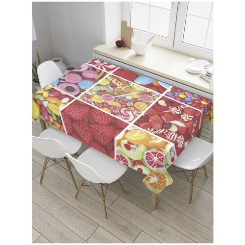 Скатерть прямоугольная JoyArty на кухонный стол "Конфетное ассорти" из оксфорда, 180x145 см