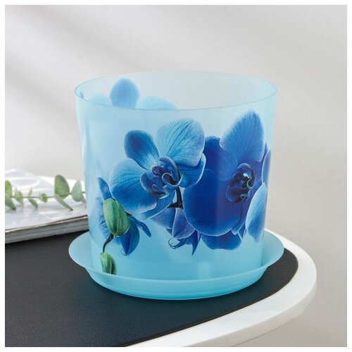 IDEA Кашпо с поддоном «Деко. Орхидея», 2,4 л, цвет голубой